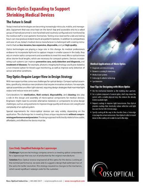 Micro Optics for Smaller Medical Devices