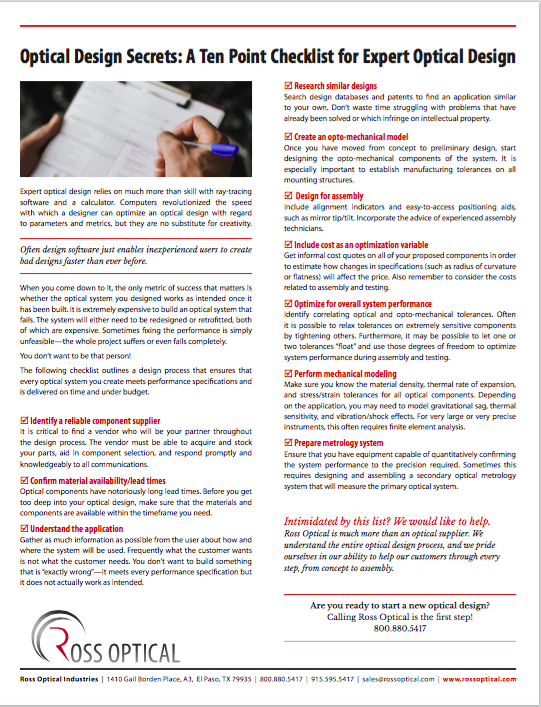 Secrets of Optical Design | Tip Sheet